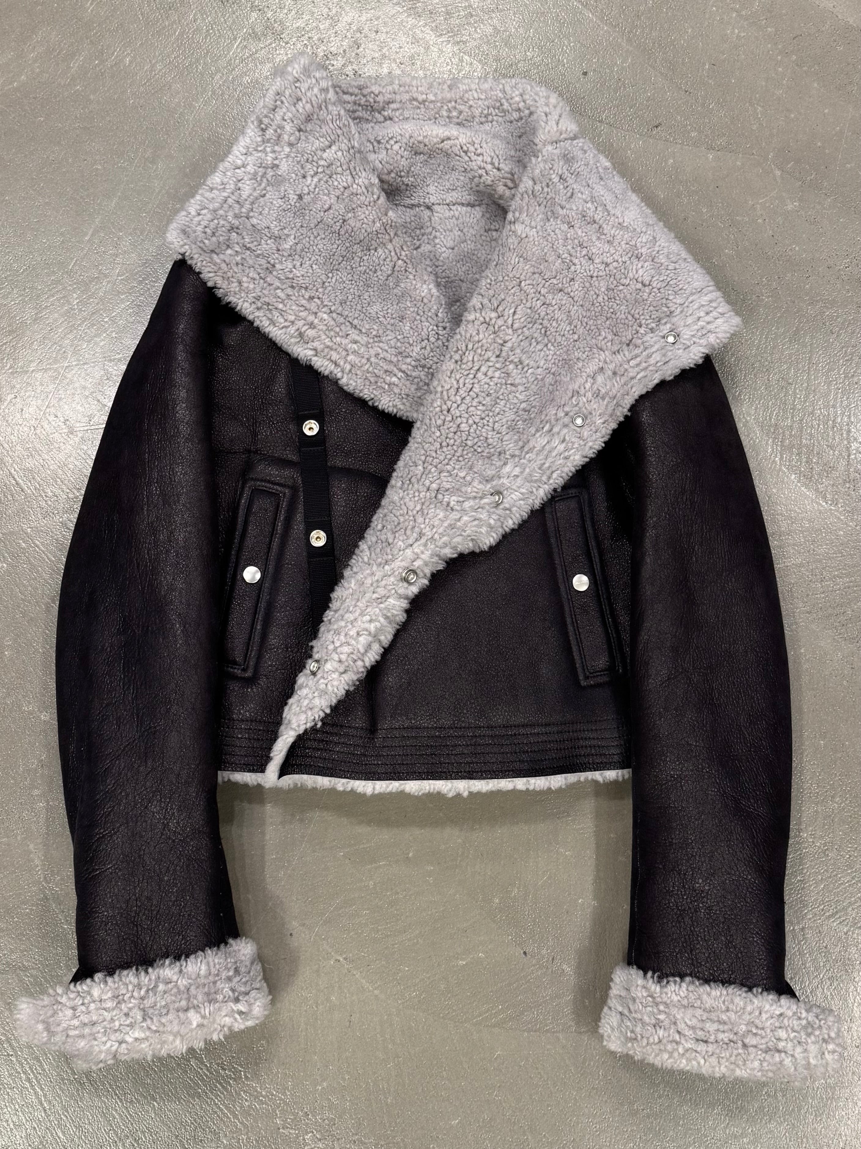 A/W2022 Rick Owens "Strobe" trucker biker shearling leather jacket – elevated archives