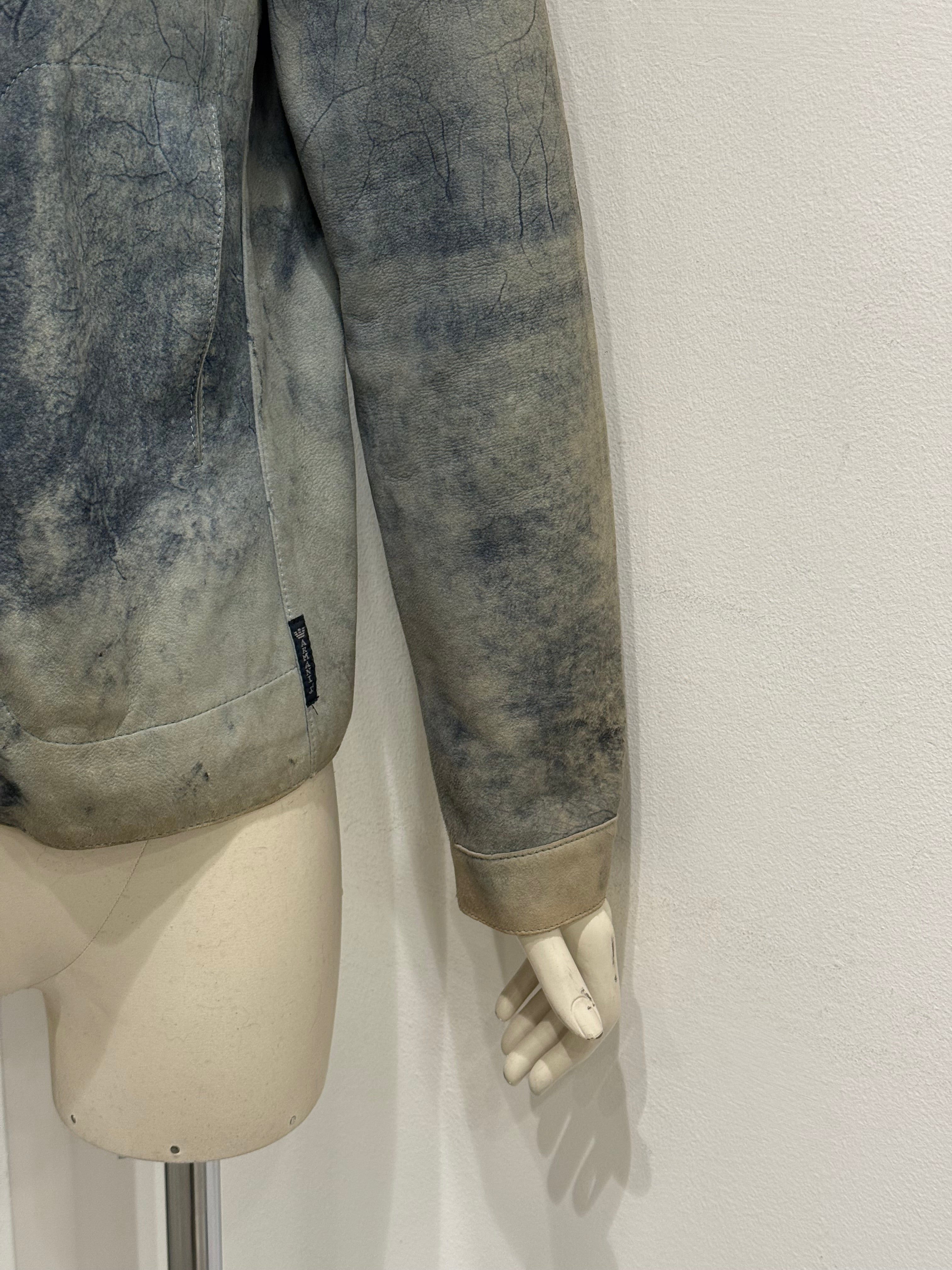 2000s Armani distressed marble effect leather jacket