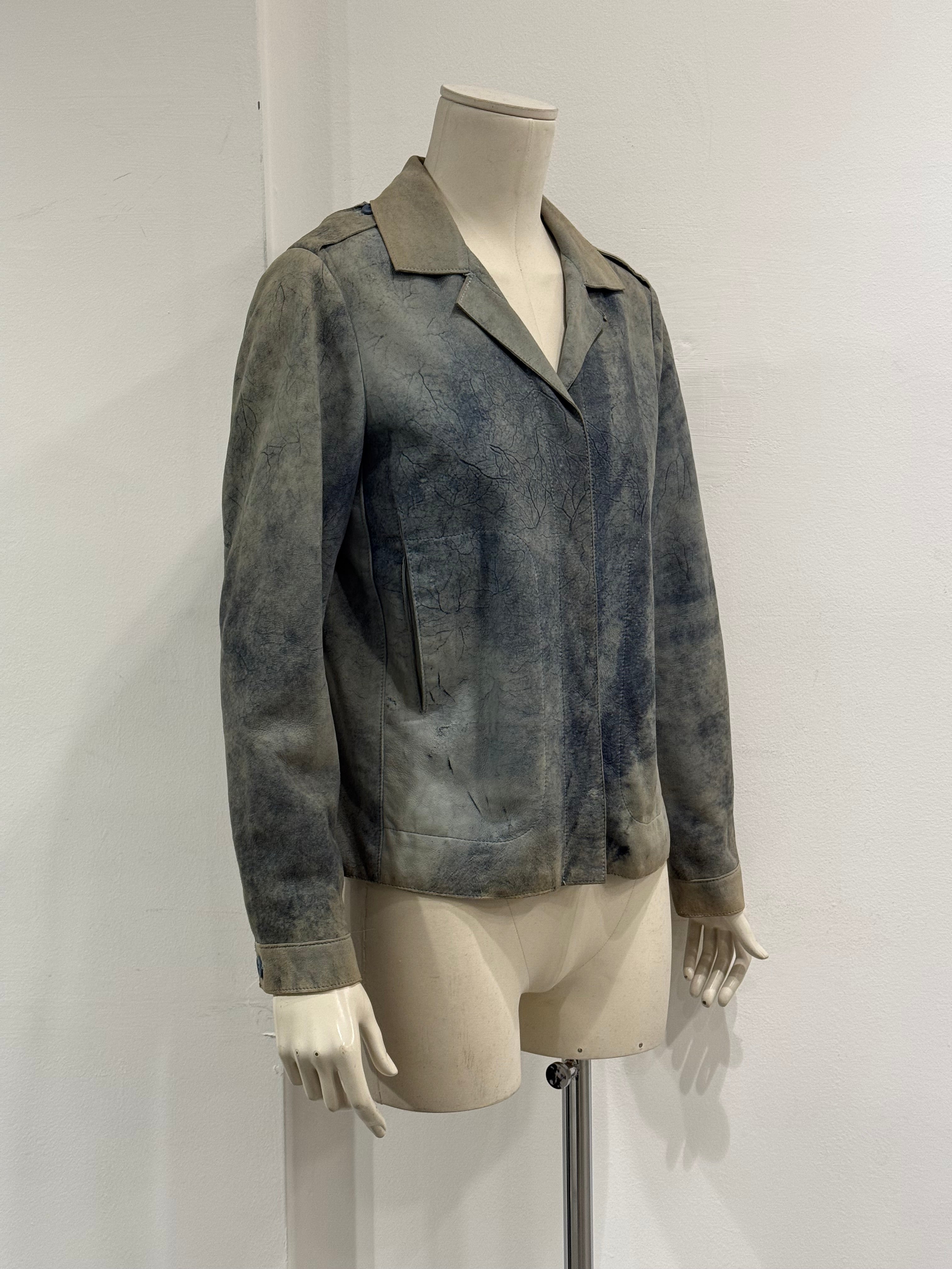 2000s Armani distressed marble effect leather jacket