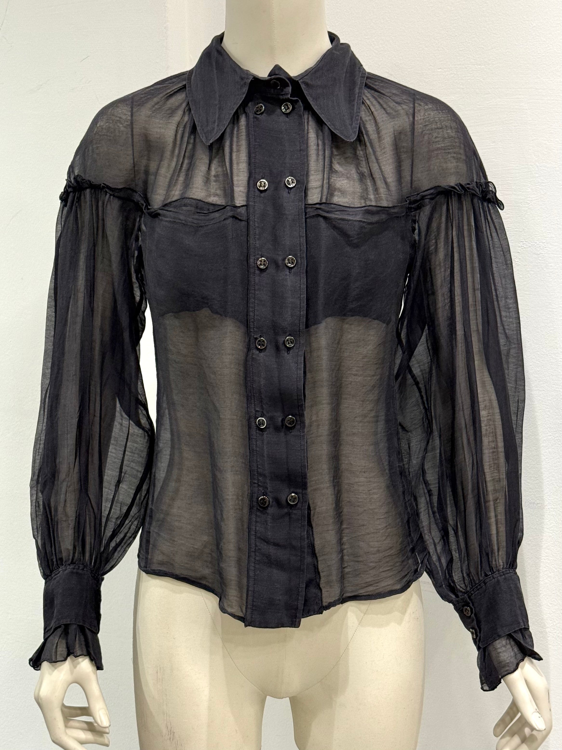 2000s Yves Saint Laurent Rive Gauche by Tom Ford sheer blouse